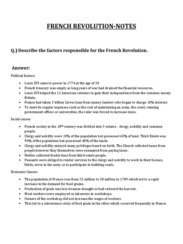 French Revolution Notes | PDF | French Revolution | France