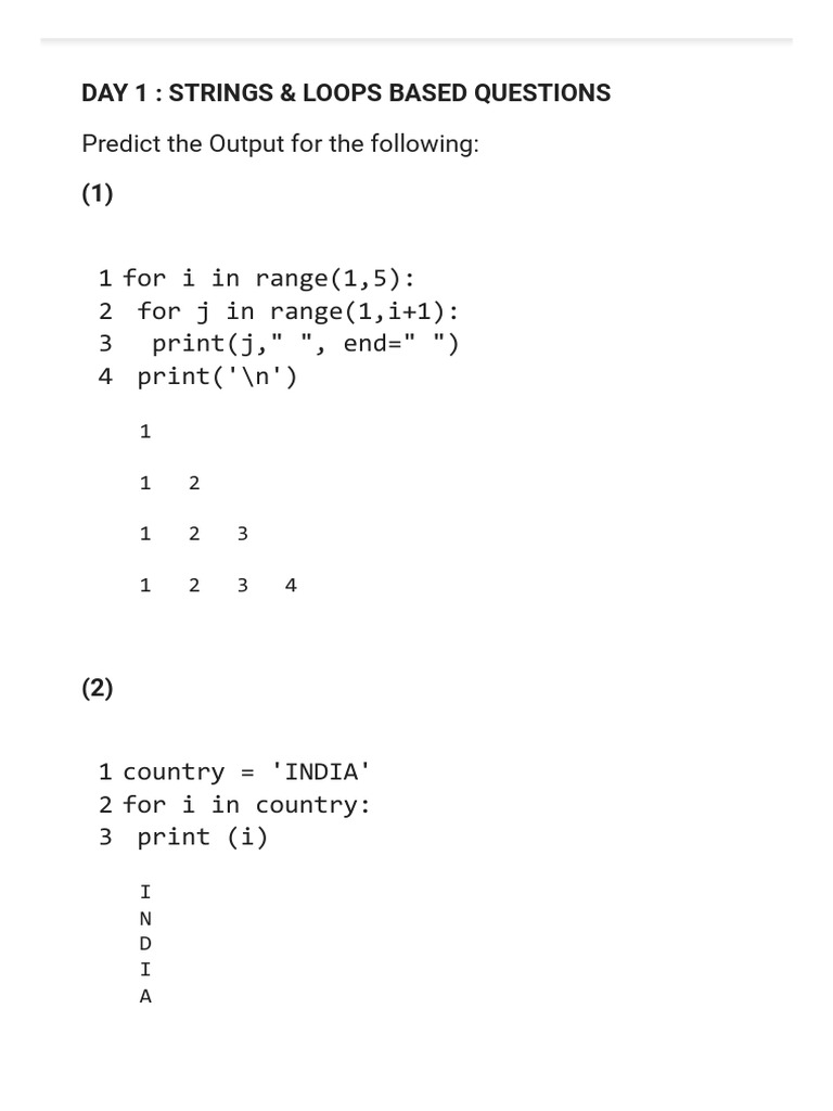 Output Predictions for Loops & Strings | PDF | Computers