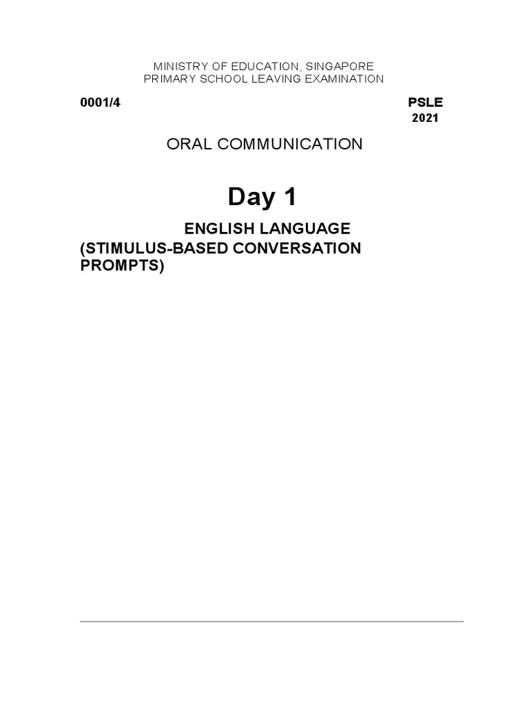 PSLE 2021 (Oral) (Stimulus-Based Conversation) (Day 1-2) | PDF ...