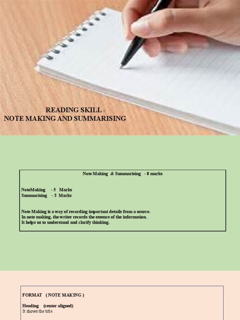 Reading Skill - Note Making and Summarising | PDF | Career & Growth | Language Arts & Discipline