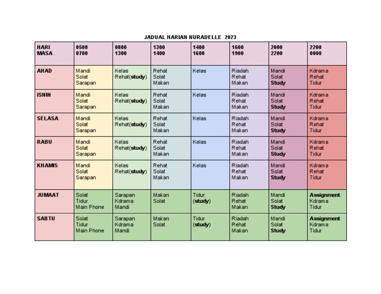 Jadual Harian Saya | PDF