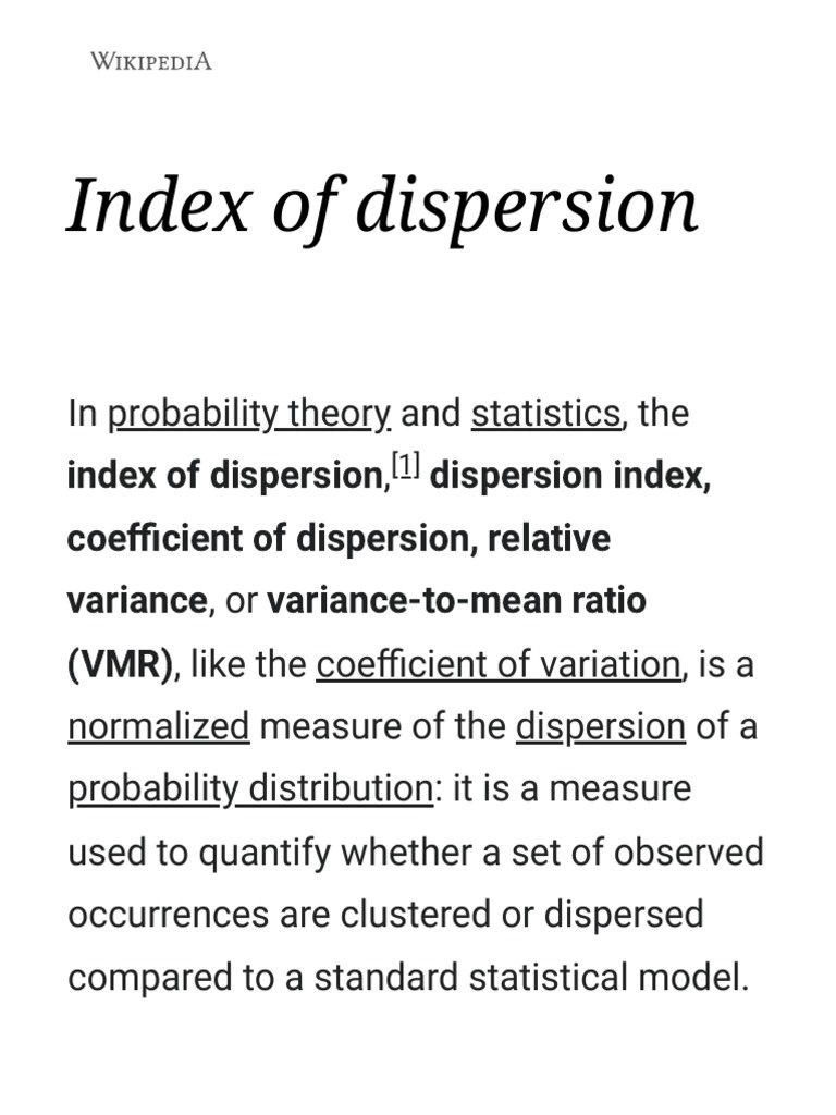 Index of Dispersion - Wikipedia | PDF | Statistical Theory | Science