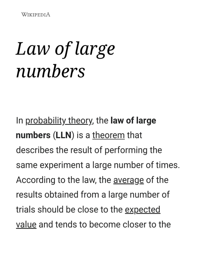 Law of Large Numbers - Wikipedia | PDF | Expected Value | Variance