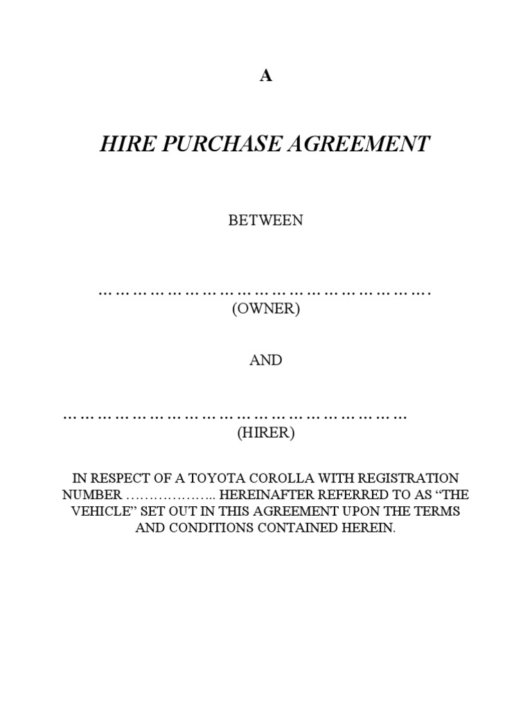 Hire Purchase Agreement | PDF | Insurance | Civil Law (Legal System)