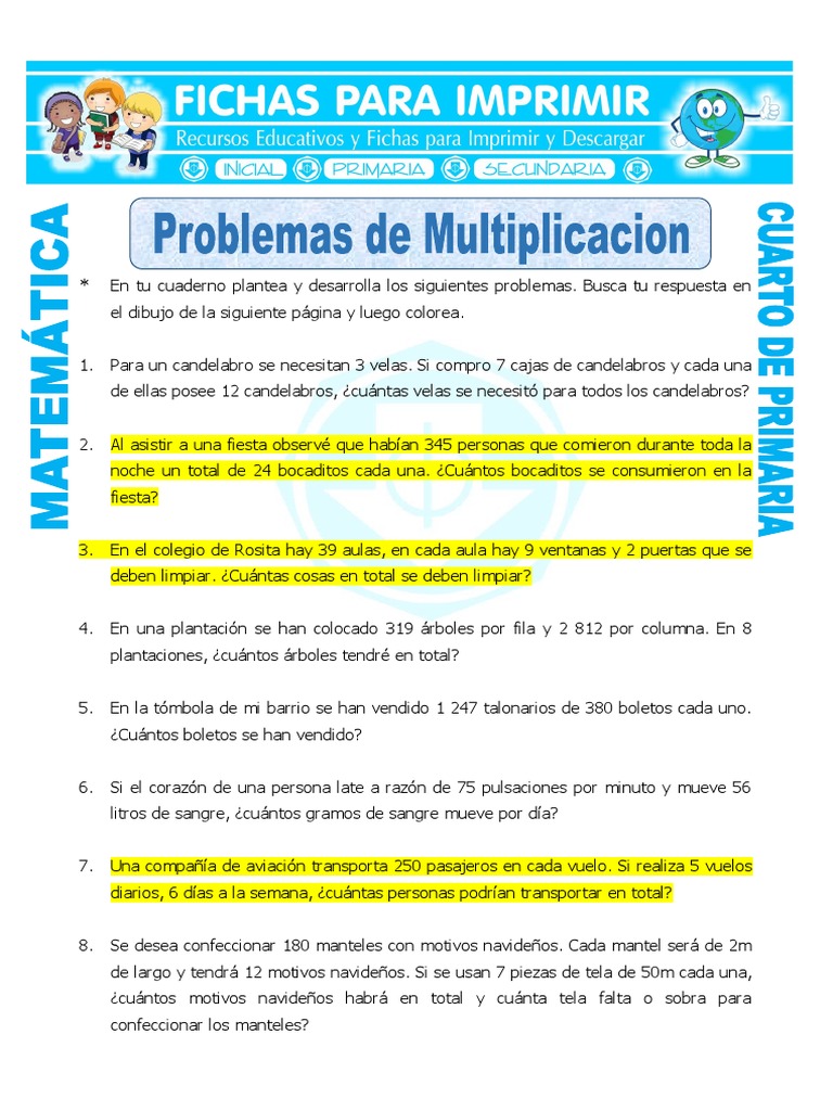 Ficha Problemas de Multiplicacion | PDF