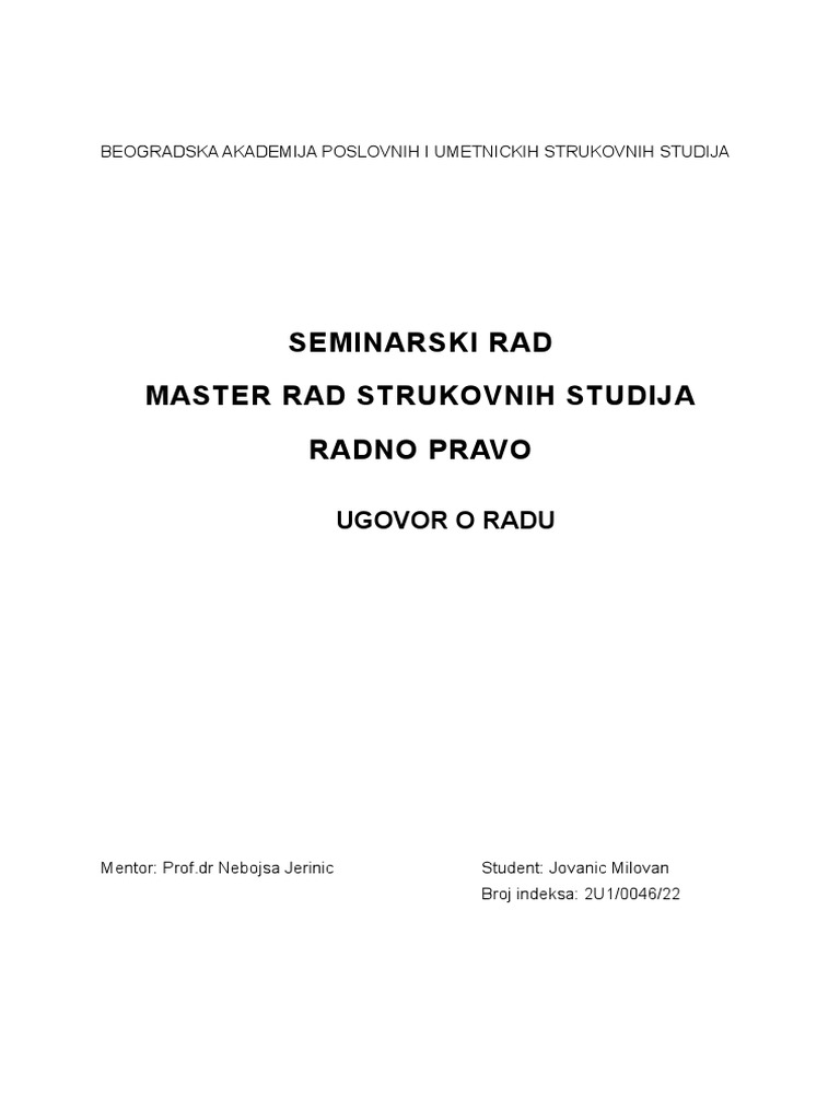 Biljana Markovic-Ugovor o Radu | PDF