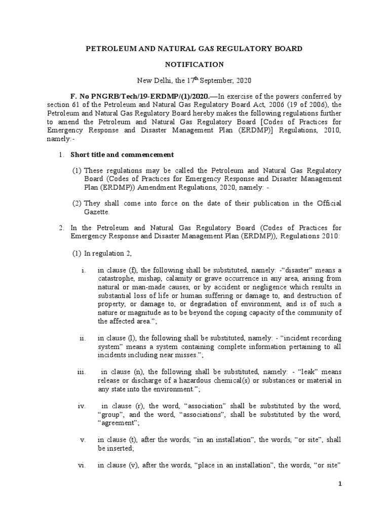 ERDMP Amendment Regulations 2020 | PDF | Emergency Management | Emergency