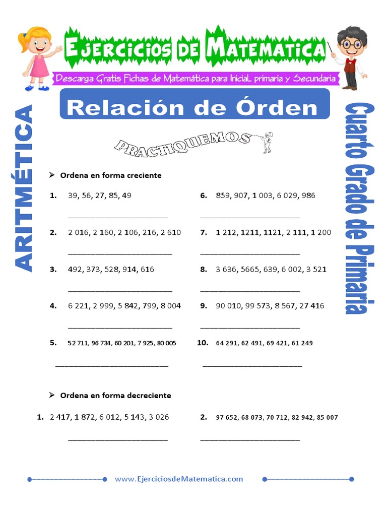 Hojas De Trabajo Para Ordenar Números, 4.º Grado