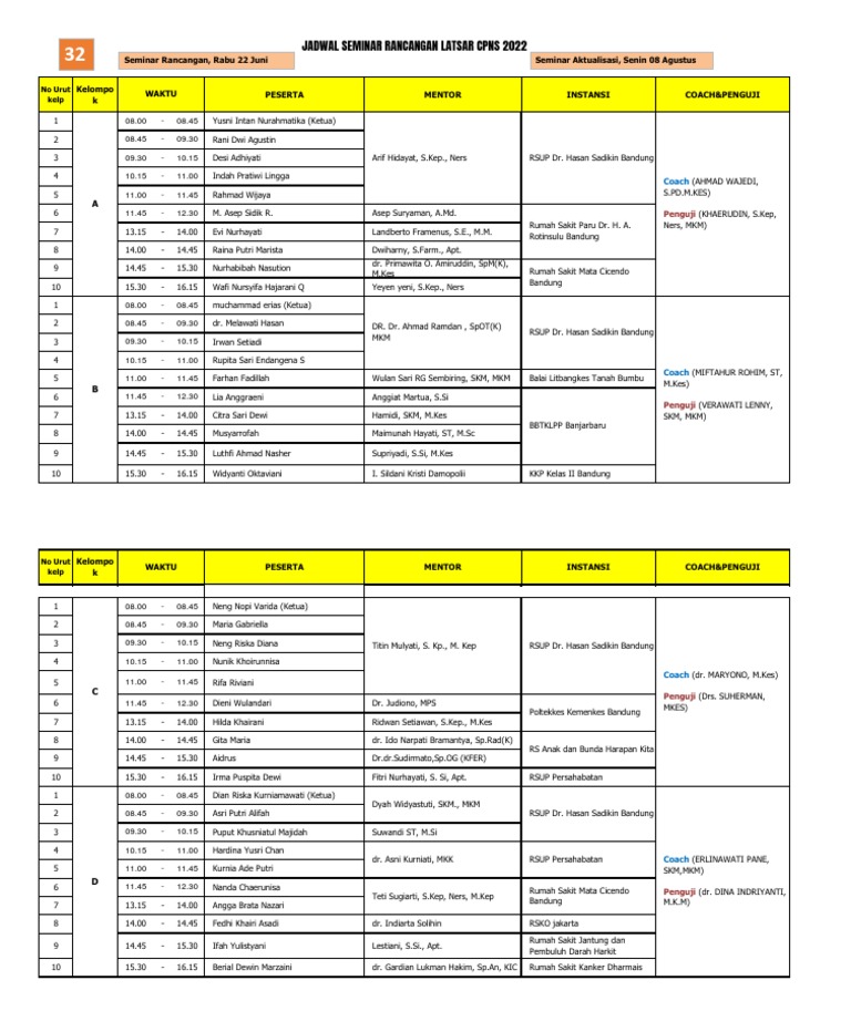 Jadwal Seminar Rancangan 32 | PDF