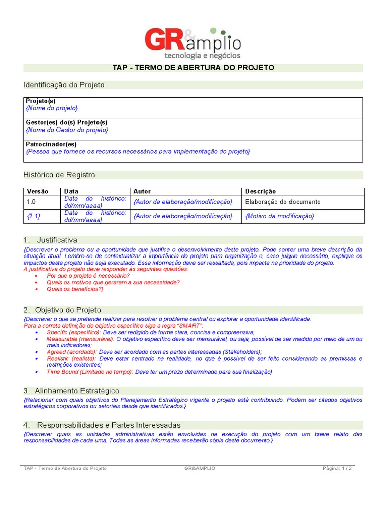 Tap - Termo de Abertura Projeto | PDF