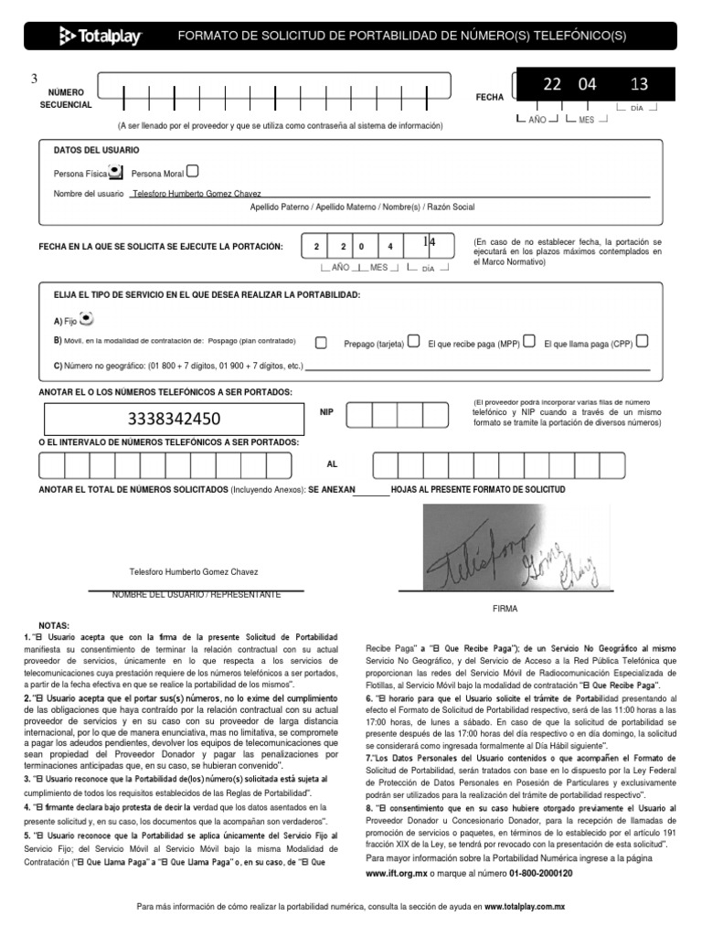 Portabilidad Formato Guia | PDF