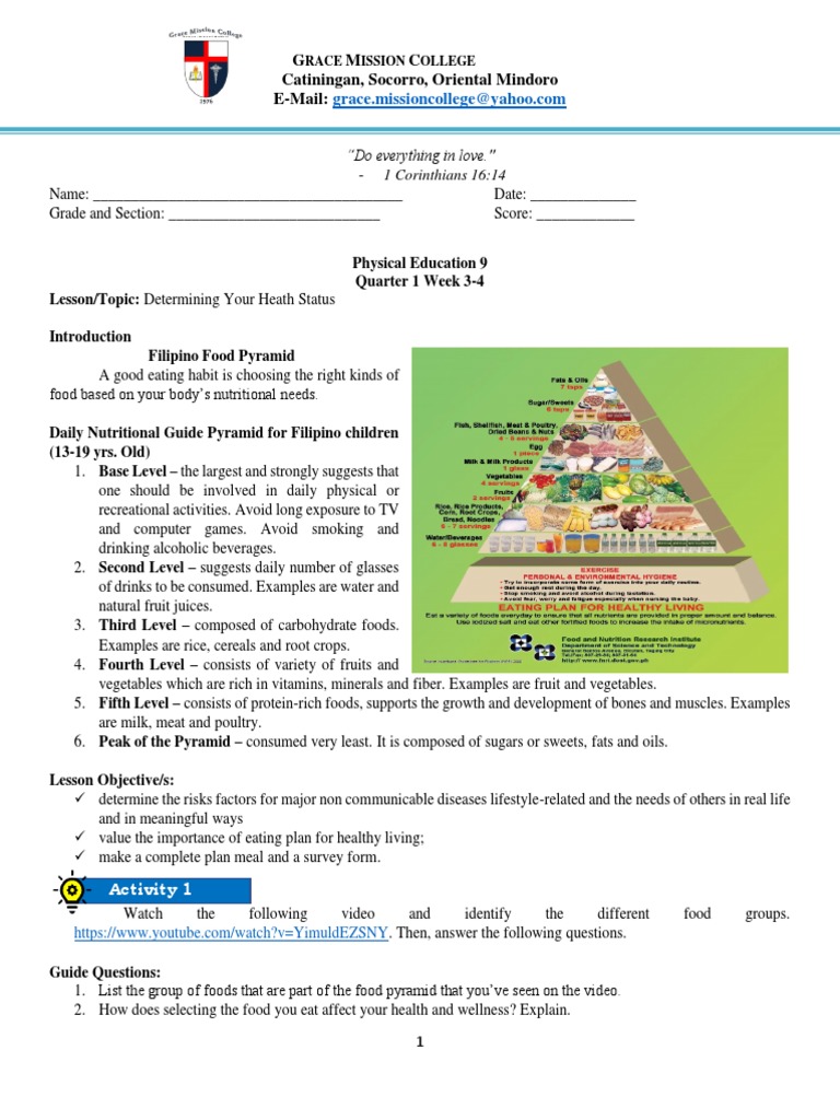 P.E G9 Week 3-4 | PDF | Cardiovascular Diseases | Foods