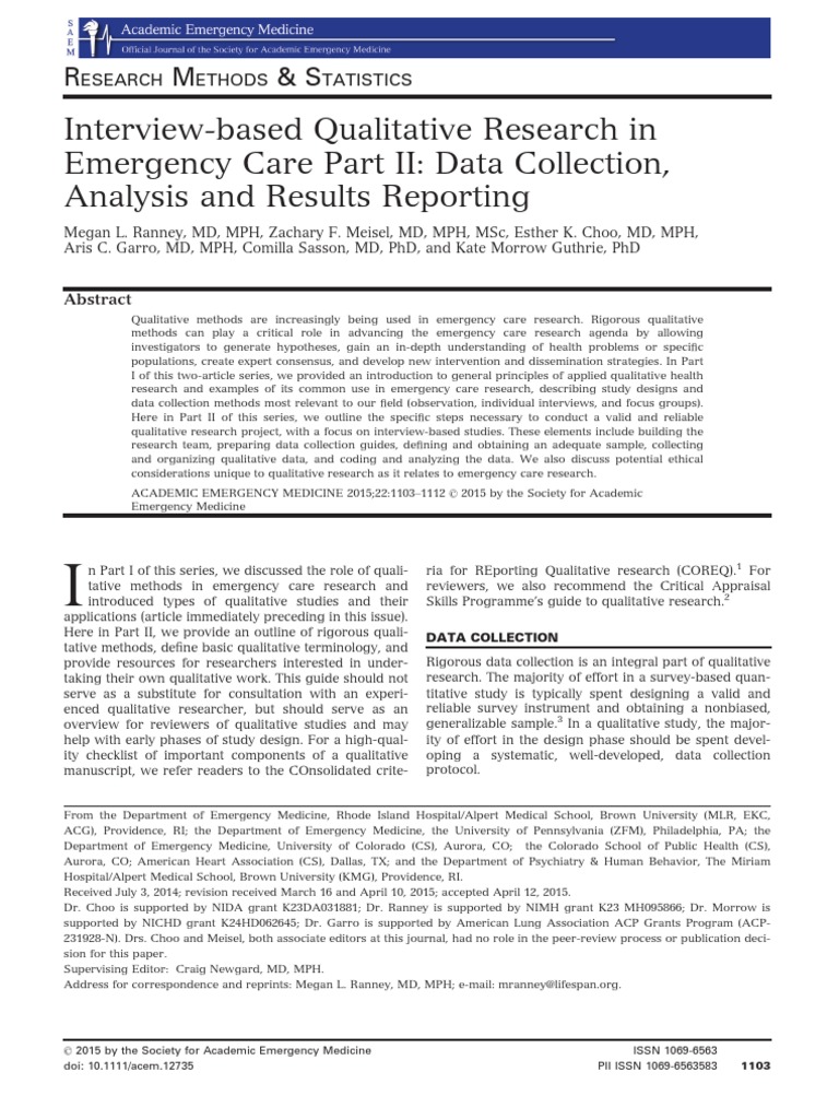 Interview-Based Qualitative Research in Emergency Care Part II: Data ...