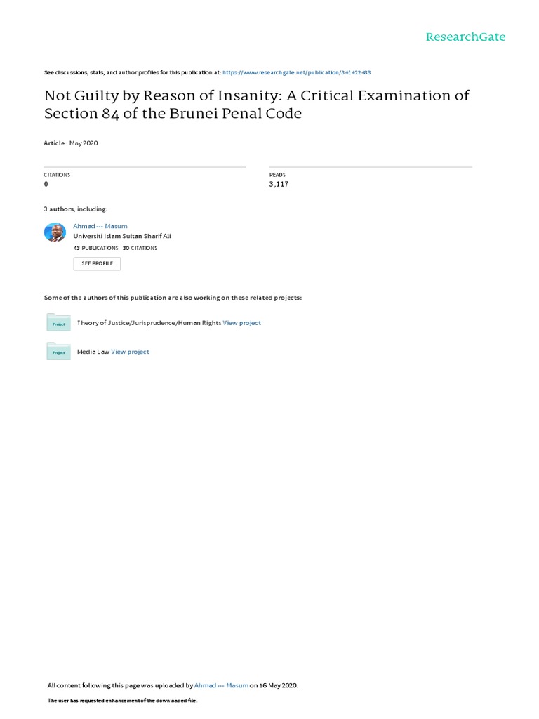 Not Guilty by Reason of Insanity: A Critical Examination of Section 84 of The Brunei Penal Code ...