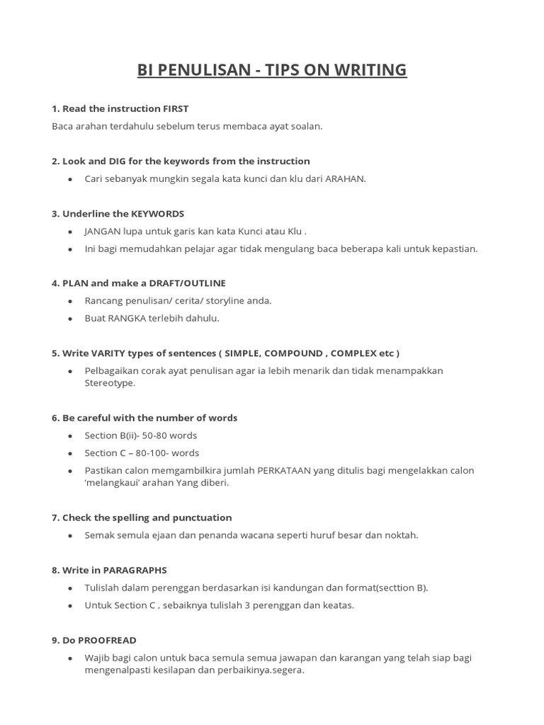 Bi Penulisan Tips On Writing | PDF