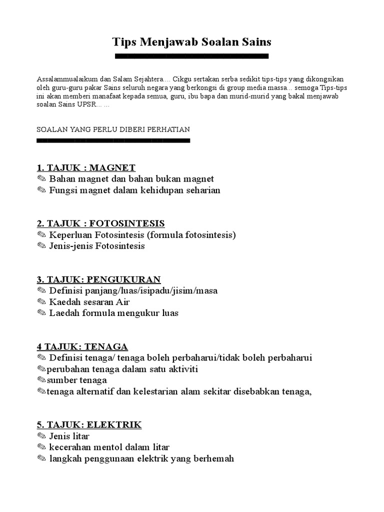 Nota Padat Sains Upsr 2019 | PDF