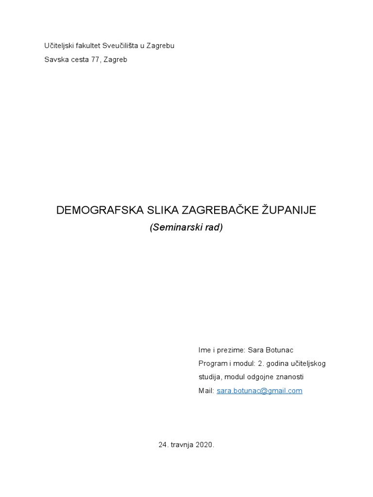 Demografska Slika Zagrebačke Županije | PDF
