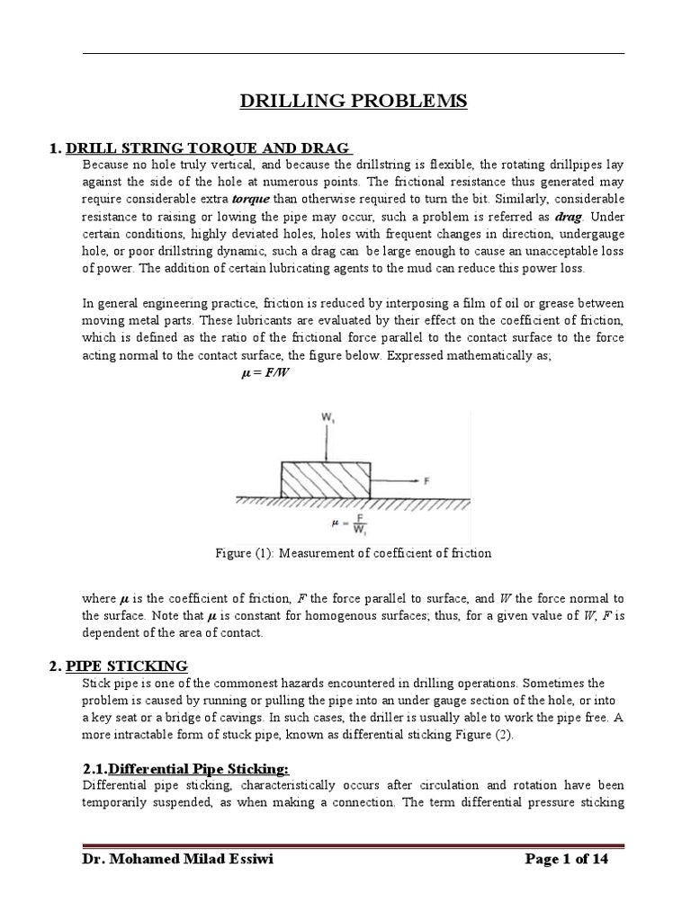 Drilling Problems | PDF | Friction | Casing (Borehole)