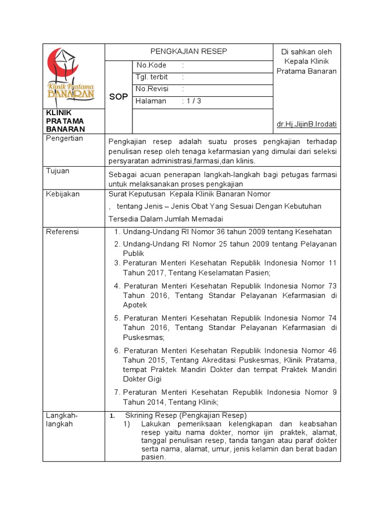 Sop Pengkajian Resep | PDF | Pengembangan Diri