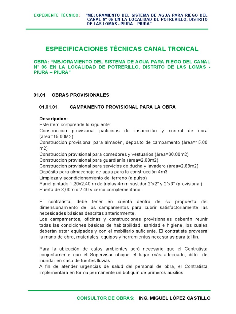 Especificaciones Tecnicas Canal 6 Troncal | PDF | Agua | Transporte
