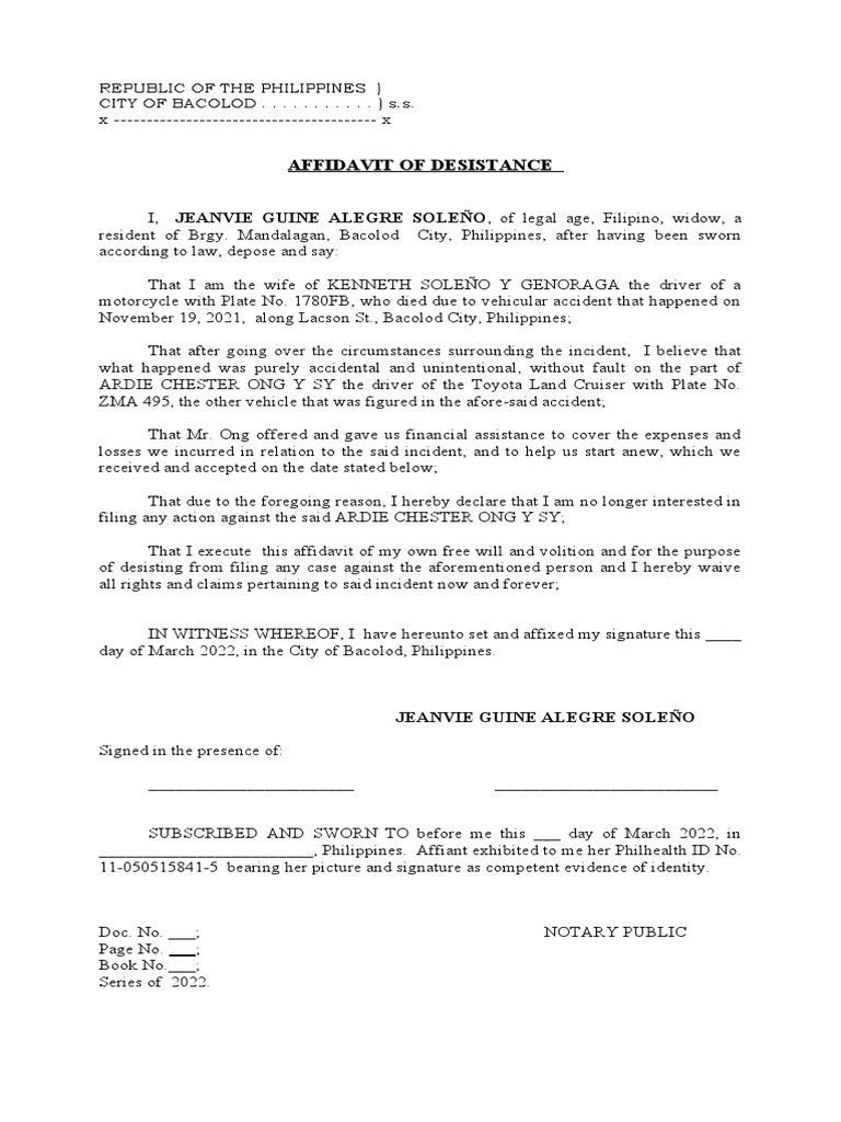 Affidavit of Desistance in Bacolod | PDF | Politics | Social Science