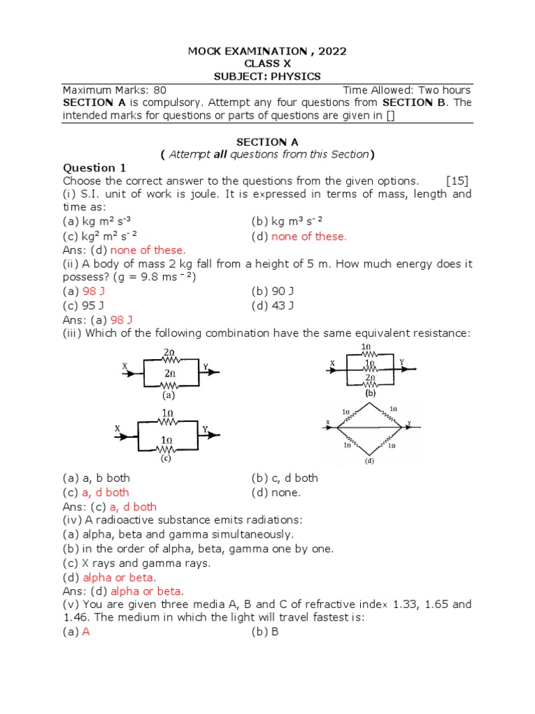 Marking Scheme (X) Mock Physics 2023 | PDF | Heat | Neutron