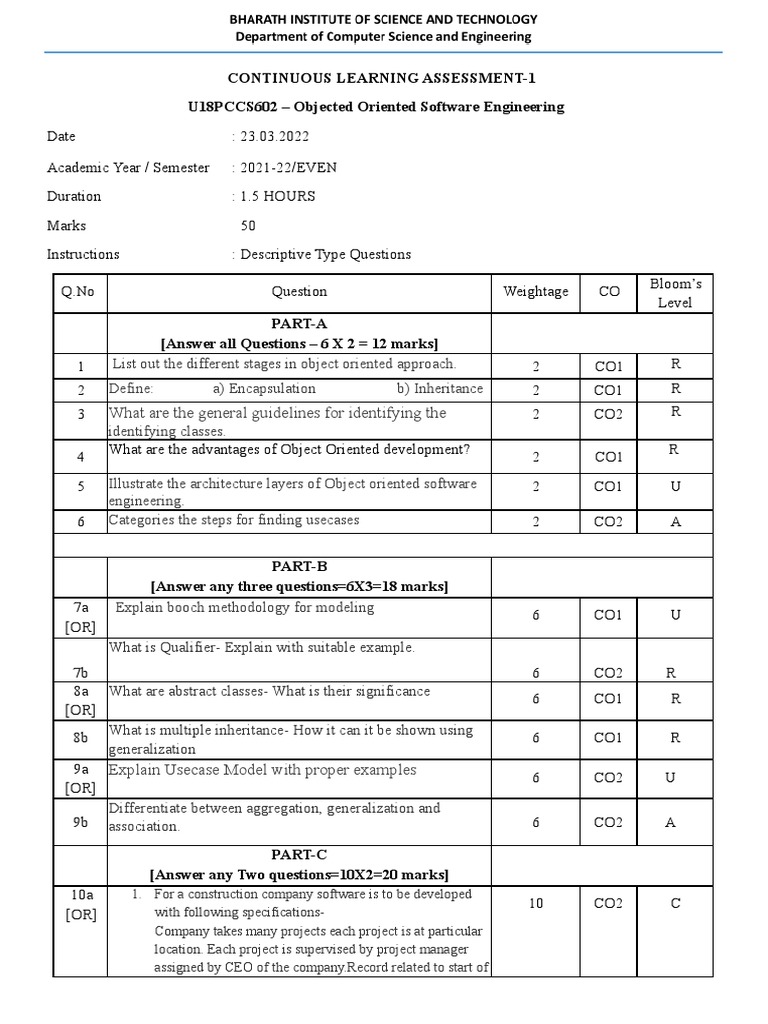 U18pccs602 Objected Oriented Software Engineering Pdf Use Case Object Oriented Programming