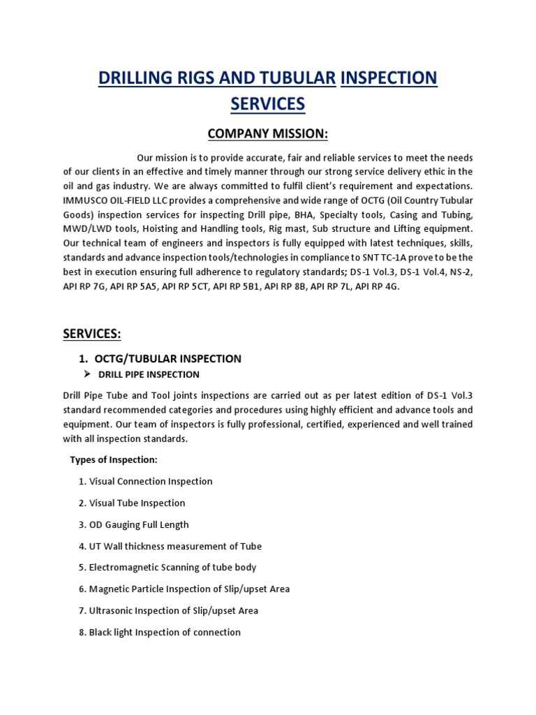 Oilfield Tubular Inspection Services | PDF | Pipe (Fluid Conveyance ...