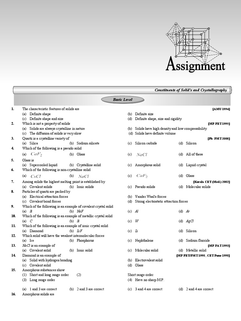 Assignment (Solid State) Final (E) | PDF | Crystal Structure | Crystal