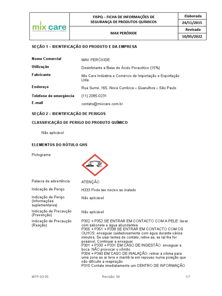 Fispq Max Peroxide | PDF | Embalagem e rotulagem | Química