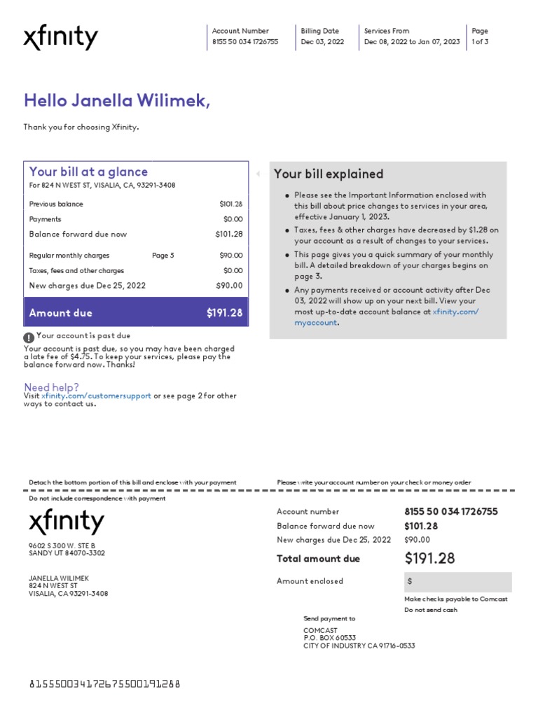 Xfinity - Statement - 2022-12-03 | PDF | Fee | Service Industries