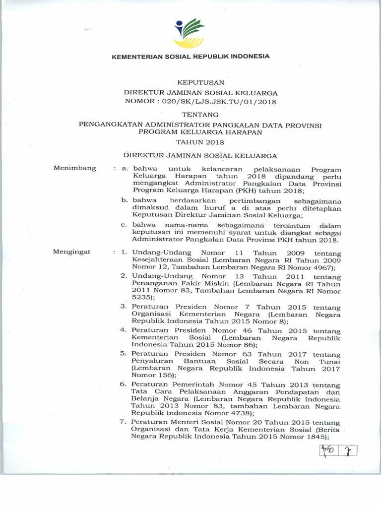 020 - SK - LJS - Jsk.tu - 01 - 2018 Adm Pangkalan Data Provinsi Baru | PDF