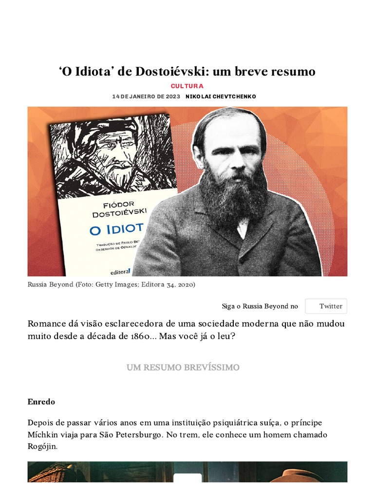 O Idiota' de Dostoiévski - Um Breve Resumo - Russia Beyond BR | PDF | O ...