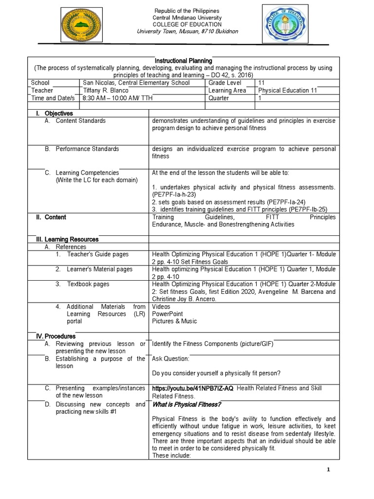 Lesson Plan Template DepEd | PDF | Physical Fitness | Skeletal Muscle