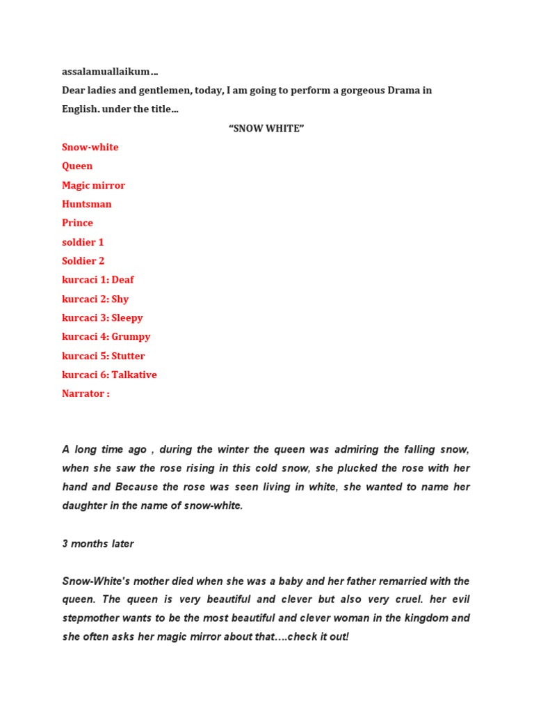 Drama Snow White | PDF | Snow White | Dwarf (Dungeons & Dragons)