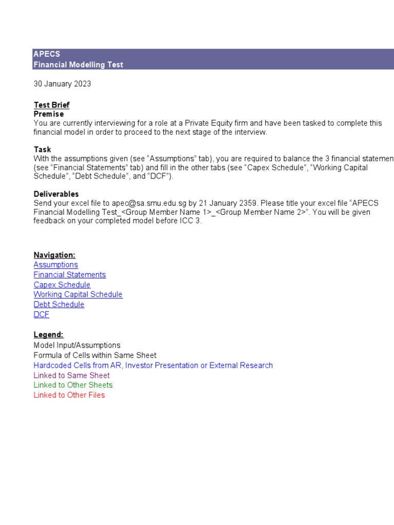 APECS Financial Modelling Test Guide | PDF | Cost Of Capital | Debt