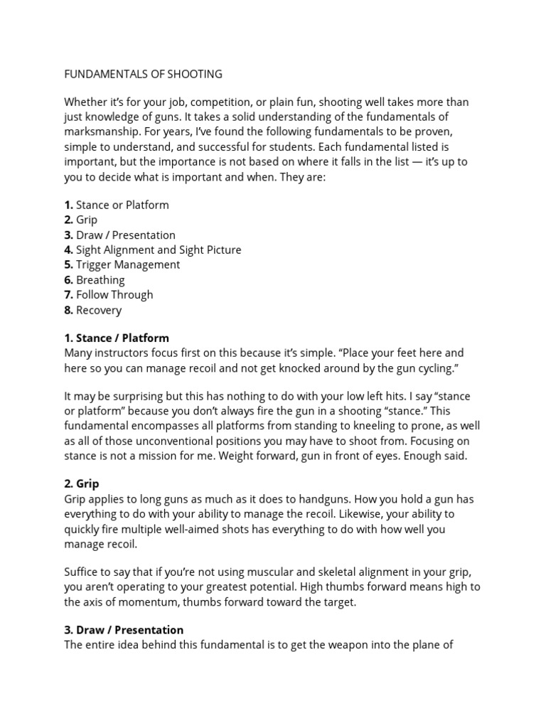 Fundamentals of Shooting | PDF | Shooting | Trigger (Firearms)
