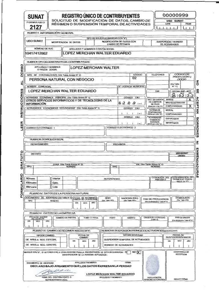 Formulario 2127 | PDF