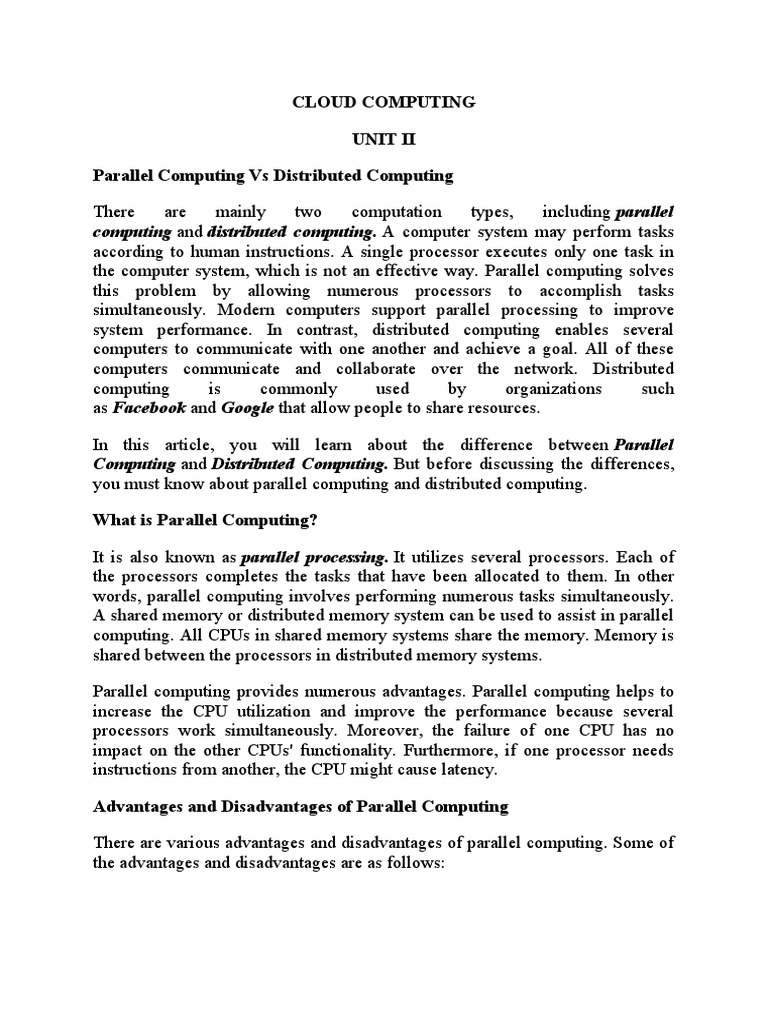 PG Cloud Computing Unit II | PDF | Parallel Computing | Computer Cluster PG Cloud Computing Unit II | PDF | Parallel Computing | Computer Cluster