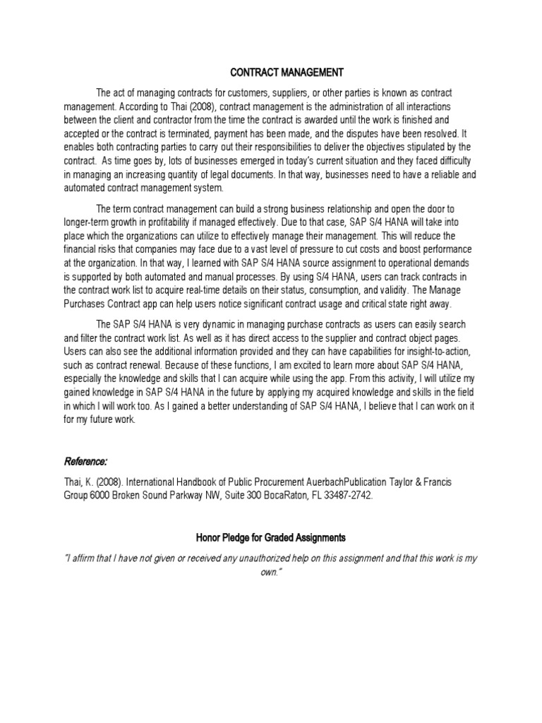 Assignment 2.1 - Reflection Paper Contract Management | PDF | Business | Economies