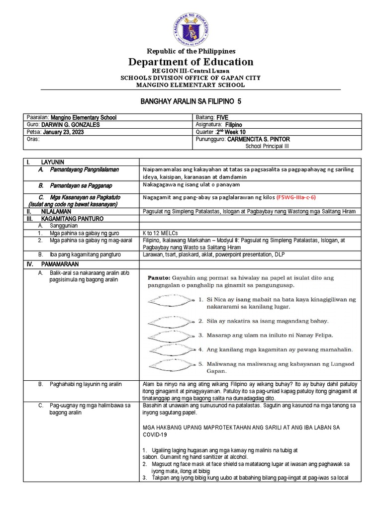 DLP Filipino5 Q3 Week1 MELCBased | PDF