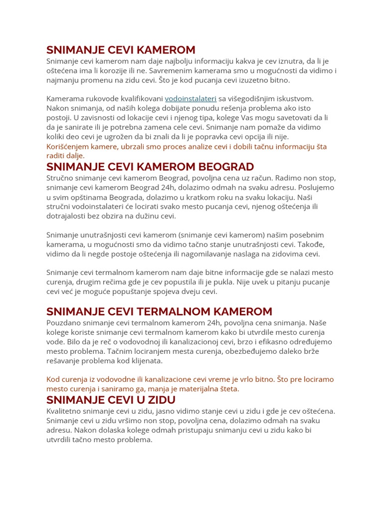 Snimanje Cevi Kamerom | PDF