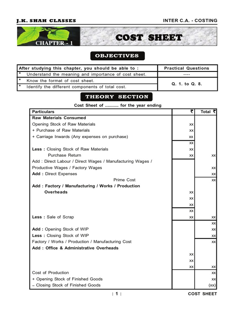 Cost Sheet PDF
