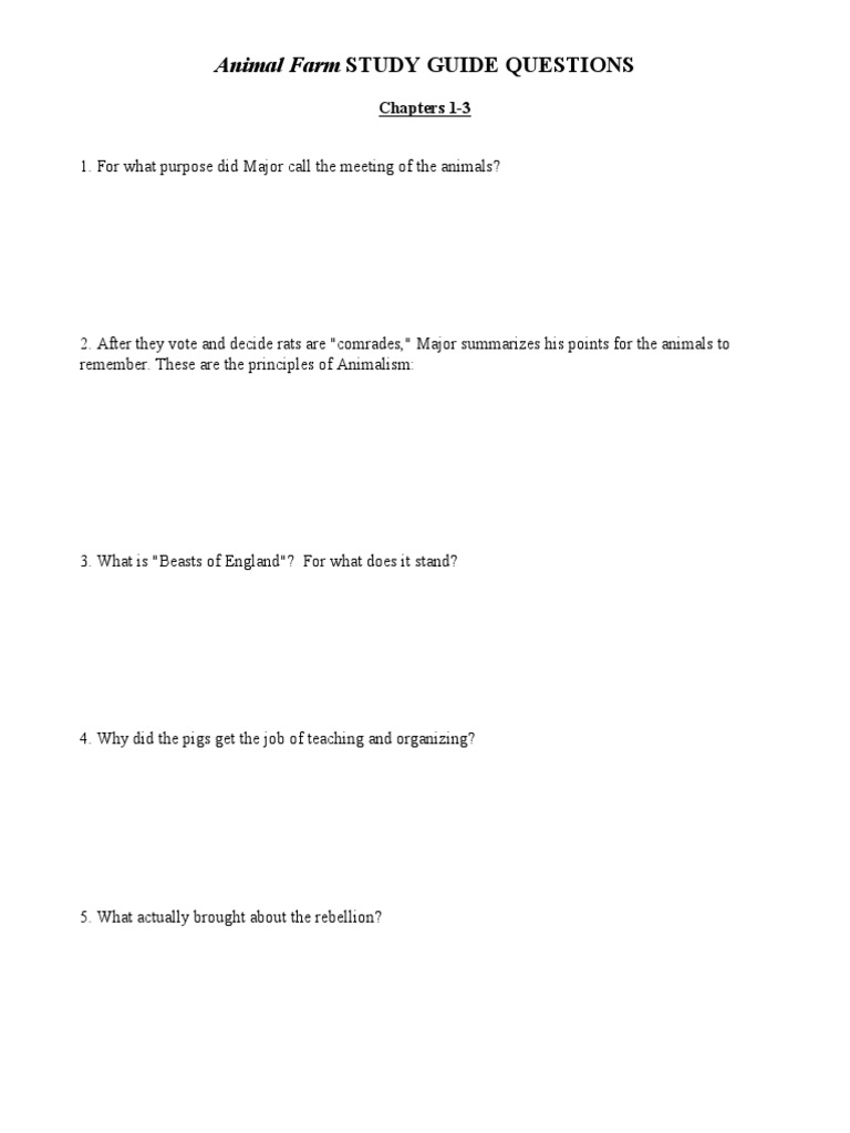 Animal Farm STUDY GUIDE QUESTIONS | PDF | Farms