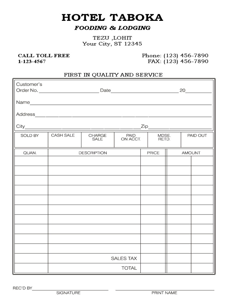 Hotel Cash Memo | PDF