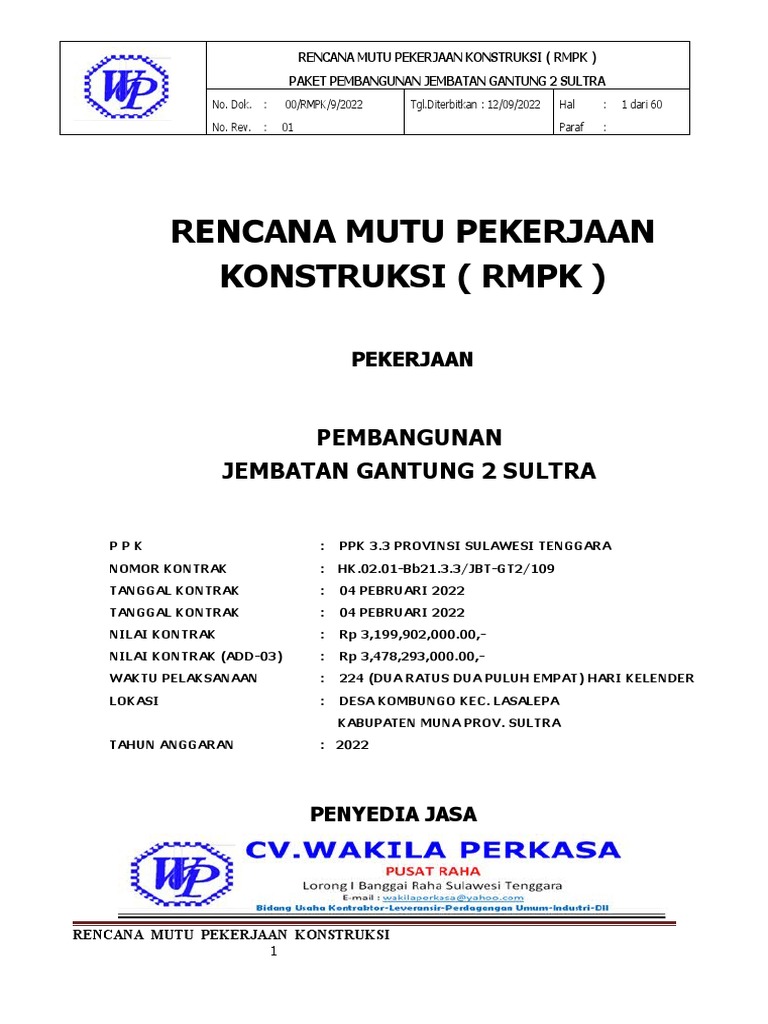 RMPK Jembatan Gantung CV. Wakila Perkasa AKhir | PDF