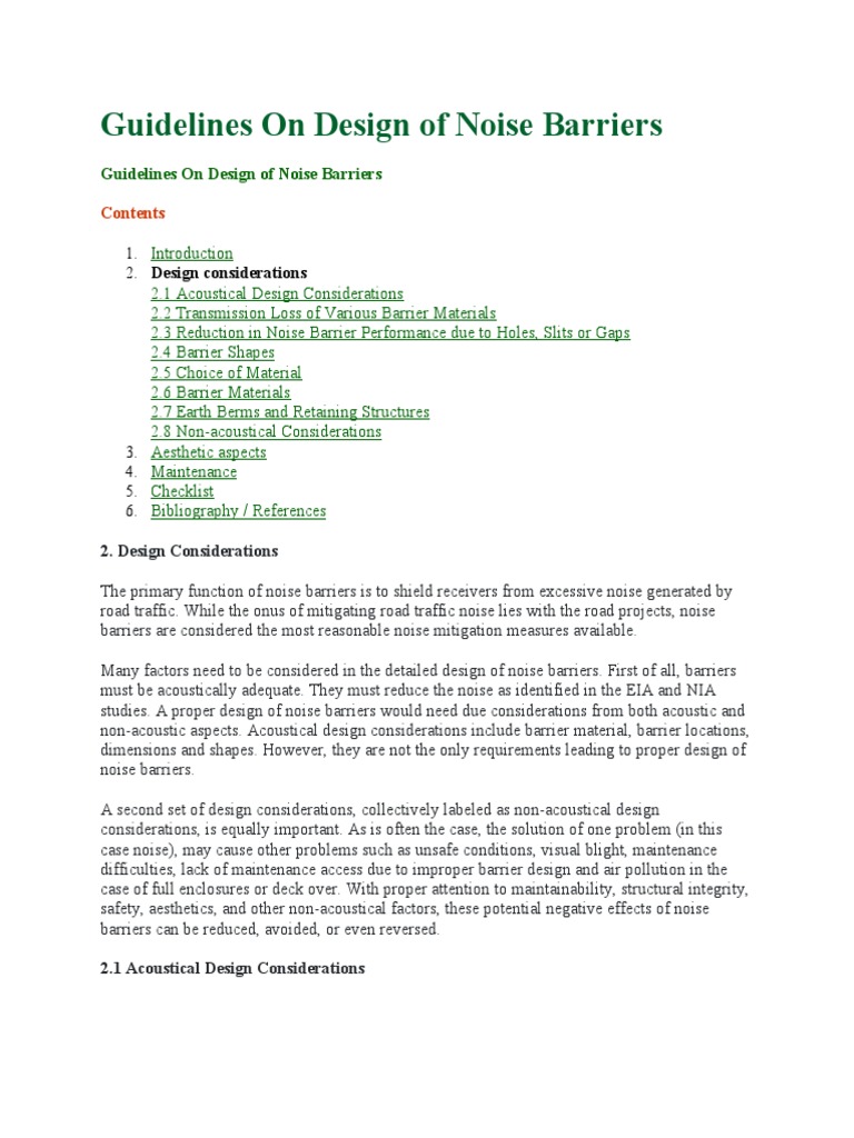 Guidelines On Design of Noise Barriers | PDF | Noise | Concrete