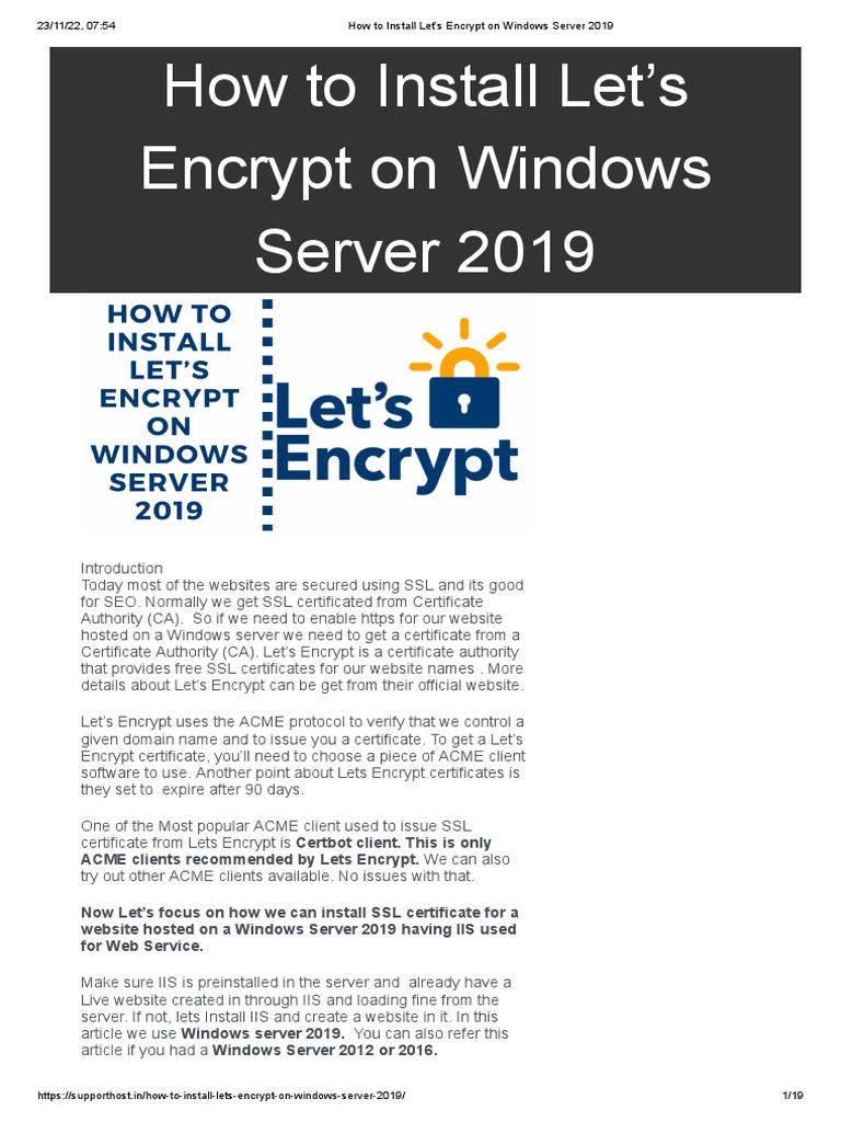 How To Install Let's Encrypt On Windows Server 2019 | Download Free PDF | Transport Layer ...