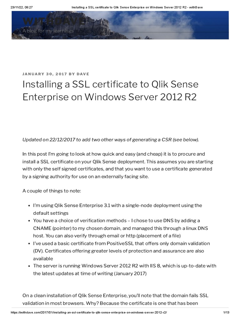Installing A SSL Certificate To Qlik Sense Enterprise On Windows Server 2012 R2 - Withdave | PDF ...