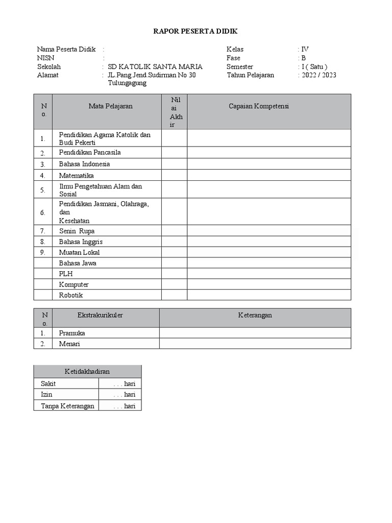 Format Rapot S1 KLS 4a Kurmer | PDF